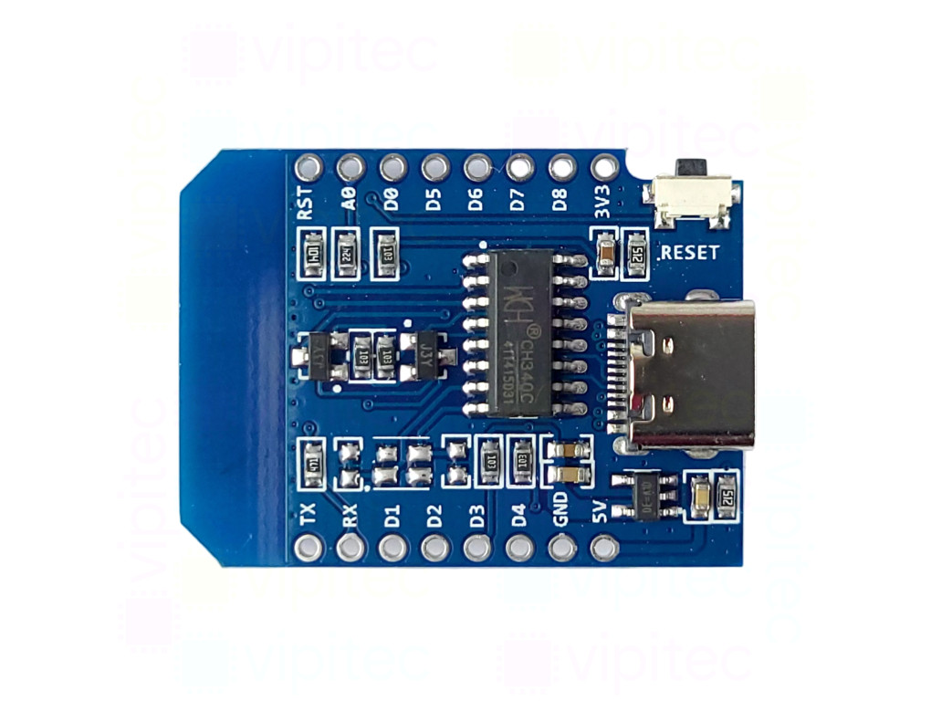 D1 Mini Entwicklungsboard, ESP8266, CH340, USB-C | vipitec - Elektronik, die uns voranbringt.